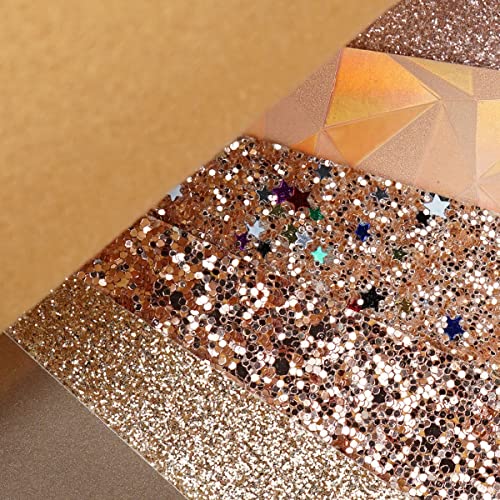 7 Pieces/Set 8x12 Inch (21cmx30cm) A4 Bundle Leather Sheets Mixed Rose Gold Series Sparkle Fine Chunky Glitter Patent Litchi Holographic Faux Leather Fabric for Bow Earring Making DIY Craft