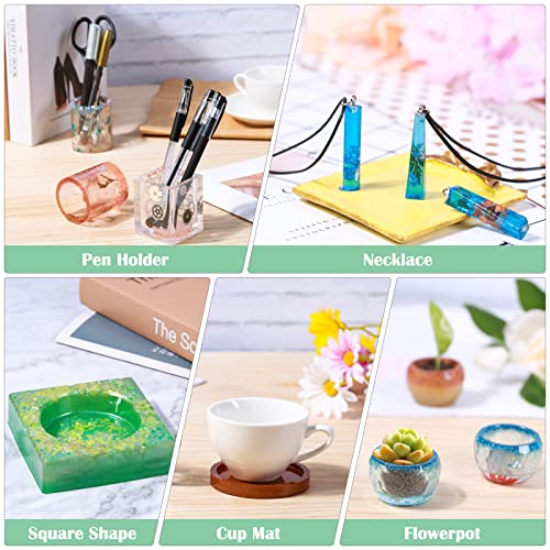 Silicone Resin Molds Kit 26PCS, Epoxy Resin Molds, Large Resin Casting Molds with 12 Glitter Sequins for UV Resin Casting, Including Sphere, Cube, Pyramid, Square, Coaster, Stone & Pendants