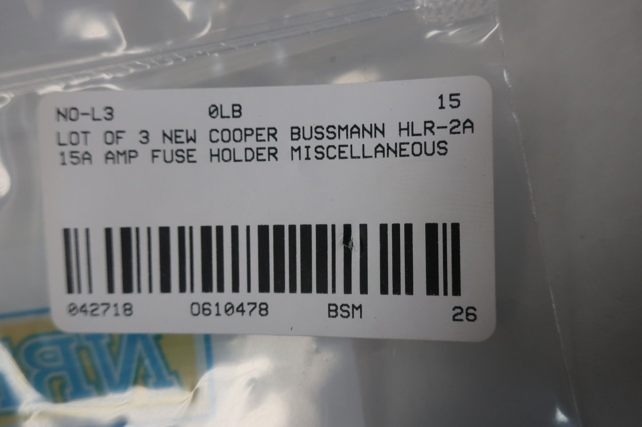 LOT of 3 New COOPER BUSSMANN HLR-2A Fuse Holder 15A AMP D610478