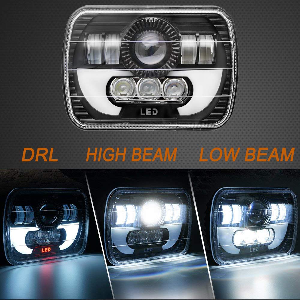 AMUNIESUN 120W Rectangle 7x6 5x7 Inch Headlights 6052 6054 H5054 H6054 Headlight DRL Hi/Low Sealed Beam H4 Plug Compatible With GMC Ford Chevy Chevrolet Cargo Van Express Nissan