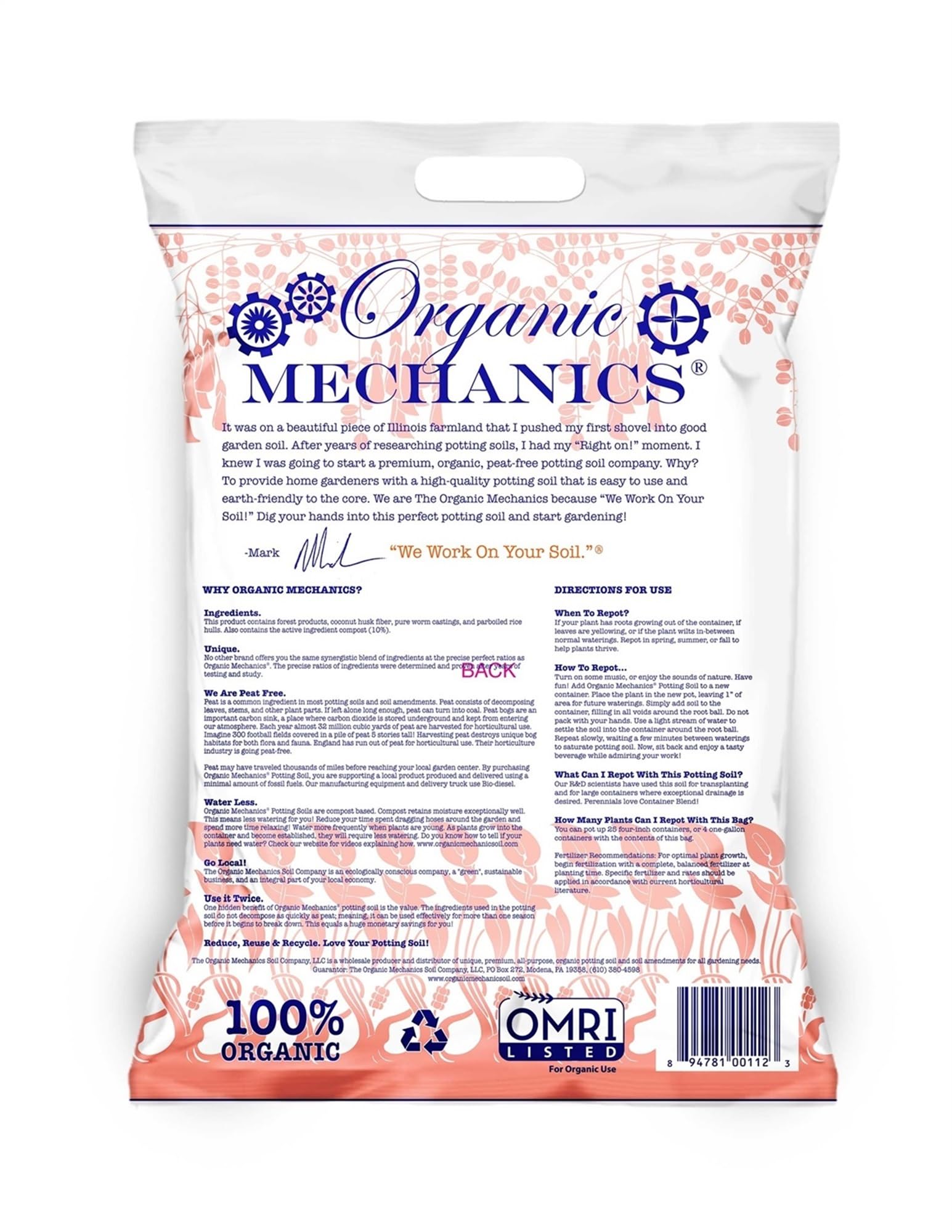Organic Mechanics Container Blend Potting Soil, 16 Quarts – with Compost, Aged Pine Bark, Coir, Rice Hulls, and Worm Castings for Growing Annuals & Outdoor Containers - Peat-Free & Eco-Friendly