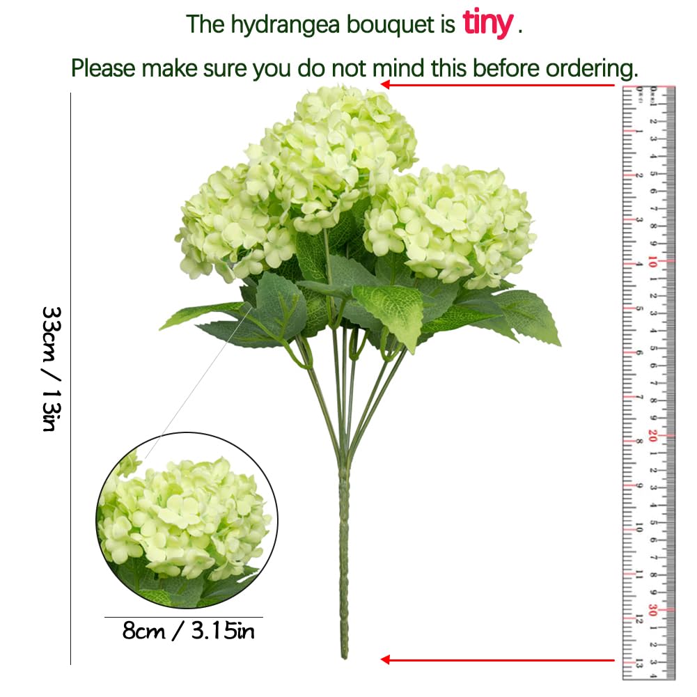 GREENTIME 13” Artificial Hydrangea Flowers Fake Hydrangea Bouquet with 7 Head 3.15” Tiny Hydrangea for Wedding Bouquet Party Home Decor DIY Baby Shower Centerpieces Tables Decoration(Green)