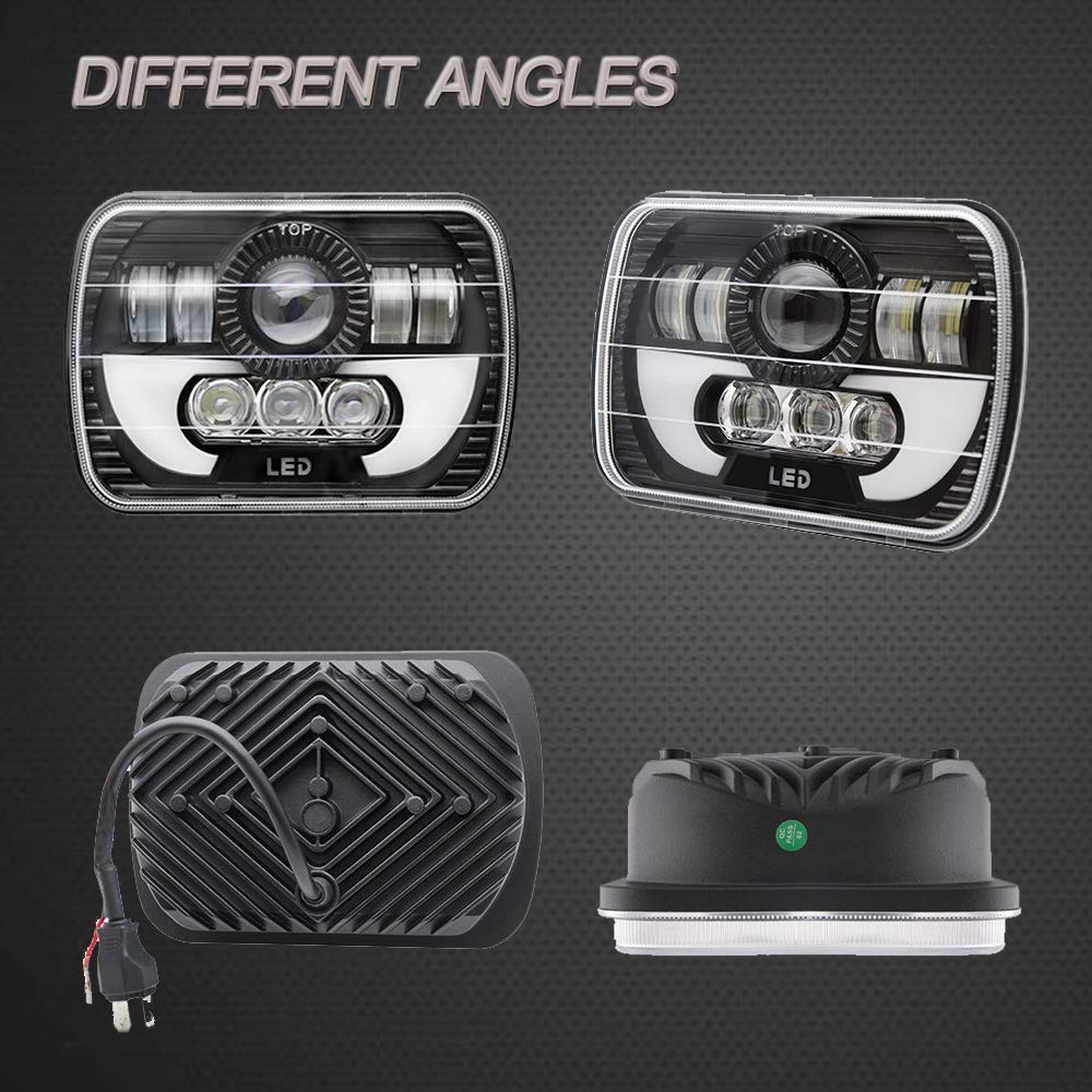 AMUNIESUN 120W Rectangle 7x6 5x7 Inch Headlights 6052 6054 H5054 H6054 Headlight DRL Hi/Low Sealed Beam H4 Plug Compatible With GMC Ford Chevy Chevrolet Cargo Van Express Nissan