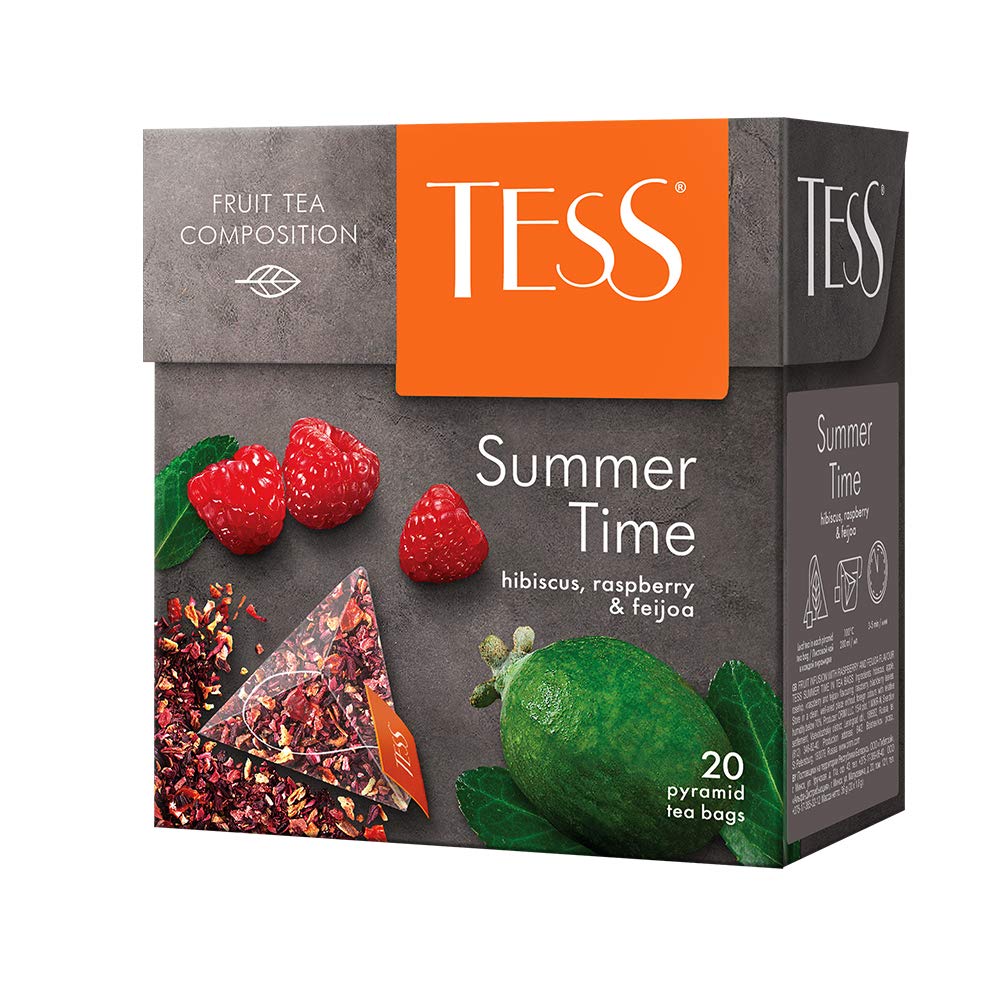 Tess Summer Time Fruit Tea Composition Hibiscus, Raspberry and Feijoa Leaf Tea in 20 Pyramid Sachets