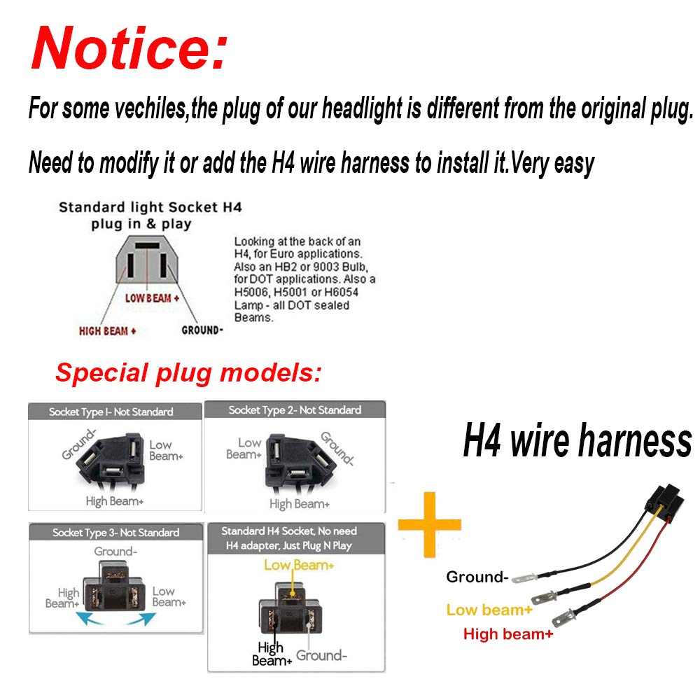AMUNIESUN 120W Rectangle 7x6 5x7 Inch Headlights 6052 6054 H5054 H6054 Headlight DRL Hi/Low Sealed Beam H4 Plug Compatible With GMC Ford Chevy Chevrolet Cargo Van Express Nissan