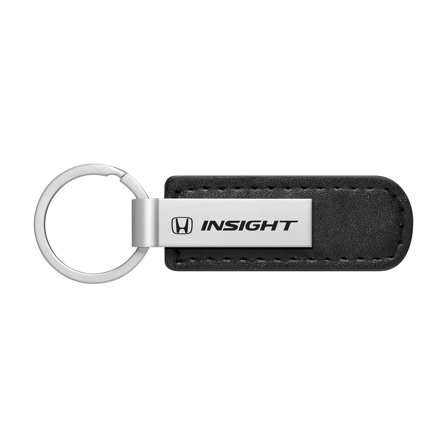 iPick Image for Honda Insight Silver Metal Plate Black PU Leather Strap Key Chain Keychain, Official Licensed