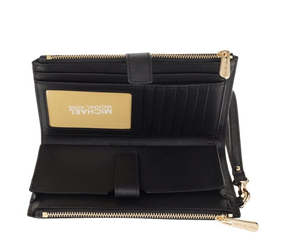 Michael Kors Women's Jet Set Travel Double Zip Wristlet, Black Saffiano, One Size