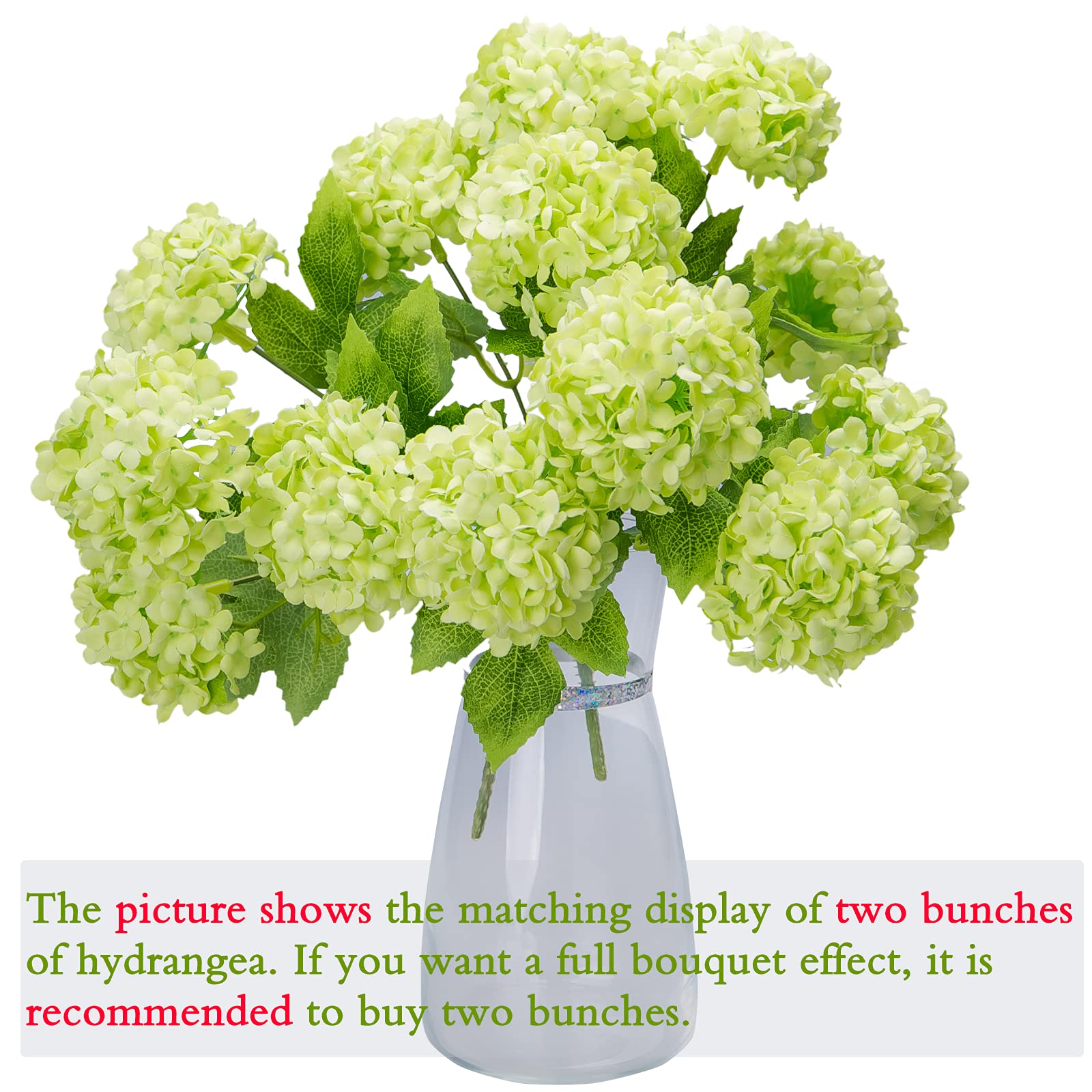 GREENTIME 13” Artificial Hydrangea Flowers Fake Hydrangea Bouquet with 7 Head 3.15” Tiny Hydrangea for Wedding Bouquet Party Home Decor DIY Baby Shower Centerpieces Tables Decoration(Green)