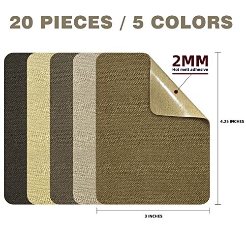 KING MOUNTAIN 20 PCS Cotton Fabric Clothes Pants Iron-on Patches,Super Glue,Inside&Outside Repair Decoration DIY Cotton Clothes Patches Kit, 3" x 4-1/4" (7.5 cm x 10.5 cm)