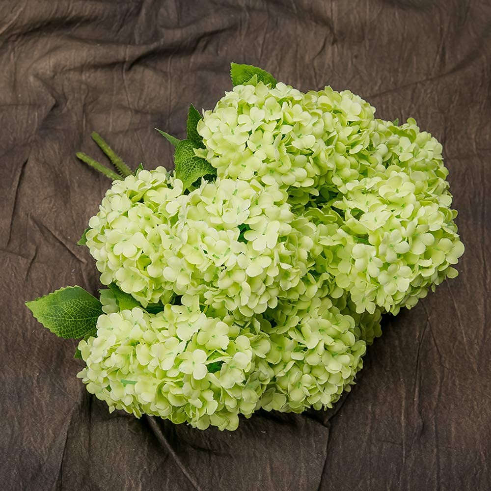 GREENTIME 13” Artificial Hydrangea Flowers Fake Hydrangea Bouquet with 7 Head 3.15” Tiny Hydrangea for Wedding Bouquet Party Home Decor DIY Baby Shower Centerpieces Tables Decoration(Green)