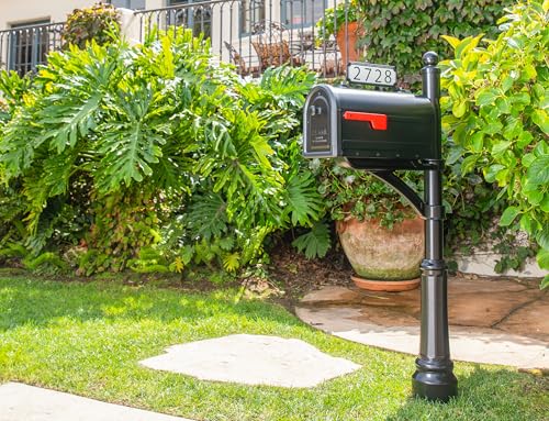 Architectural Mailboxes Roxbury Galvanized Steel Post Mount Mailbox, Compatibility Code F, 7900-5B-R, Black, Large Capacity