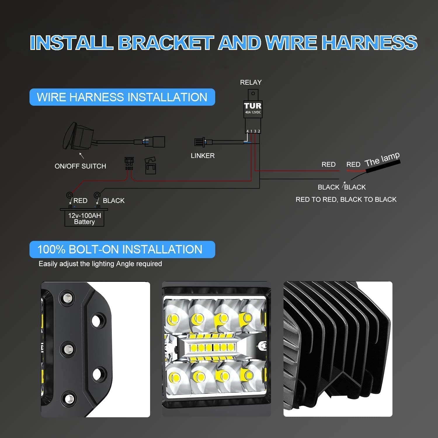 LED Light Bar TURBO SII 4Pcs 3x3 4.5inch LED Lights Cube Pods Flush Mount Spot Beam Offroad Backup Driving Lighting Front Bumper Bullbar Roof Rack for ATV UTV Pickup Jeep Truck Tacoma Chevy Silverado