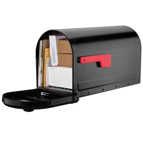 Architectural Mailboxes Roxbury Galvanized Steel Post Mount Mailbox, Compatibility Code F, 7900-5B-R, Black, Large Capacity
