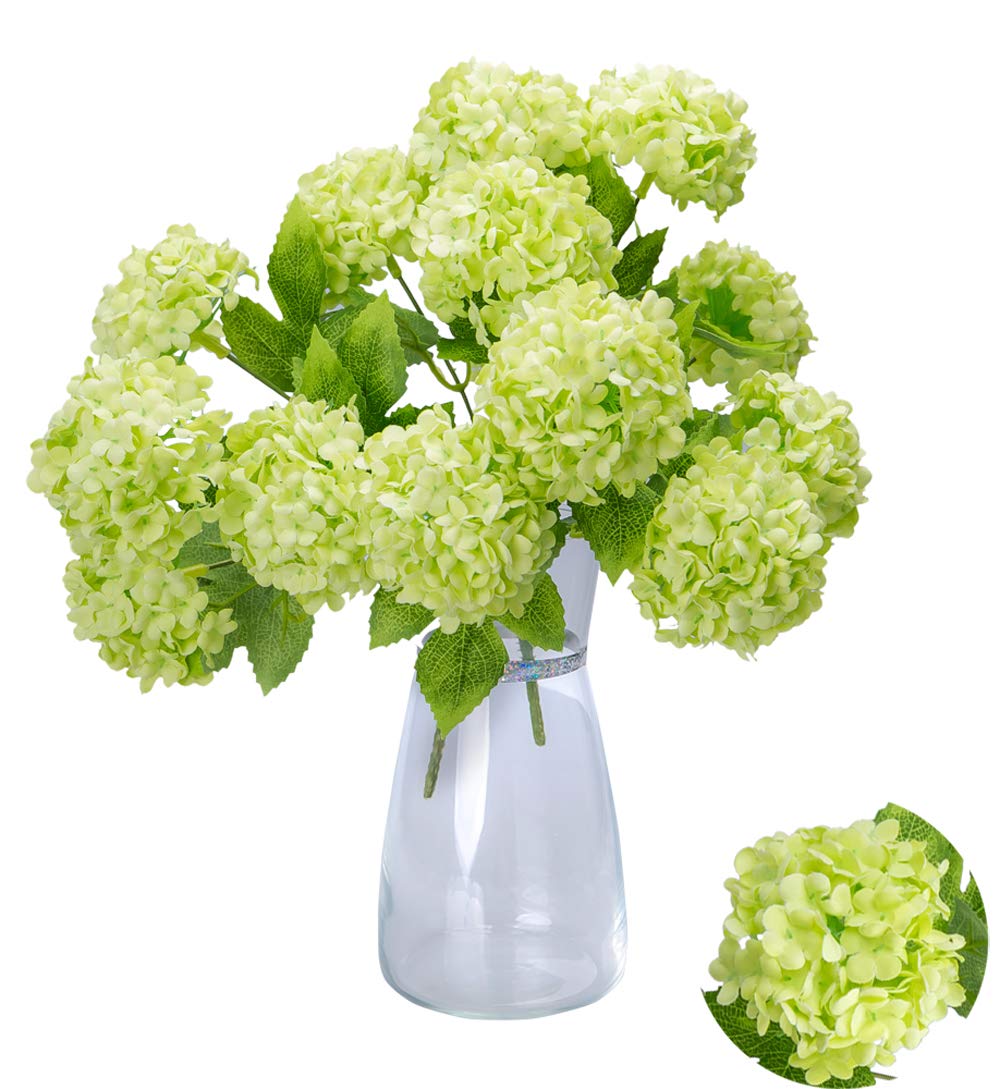 GREENTIME 13” Artificial Hydrangea Flowers Fake Hydrangea Bouquet with 7 Head 3.15” Tiny Hydrangea for Wedding Bouquet Party Home Decor DIY Baby Shower Centerpieces Tables Decoration(Green)
