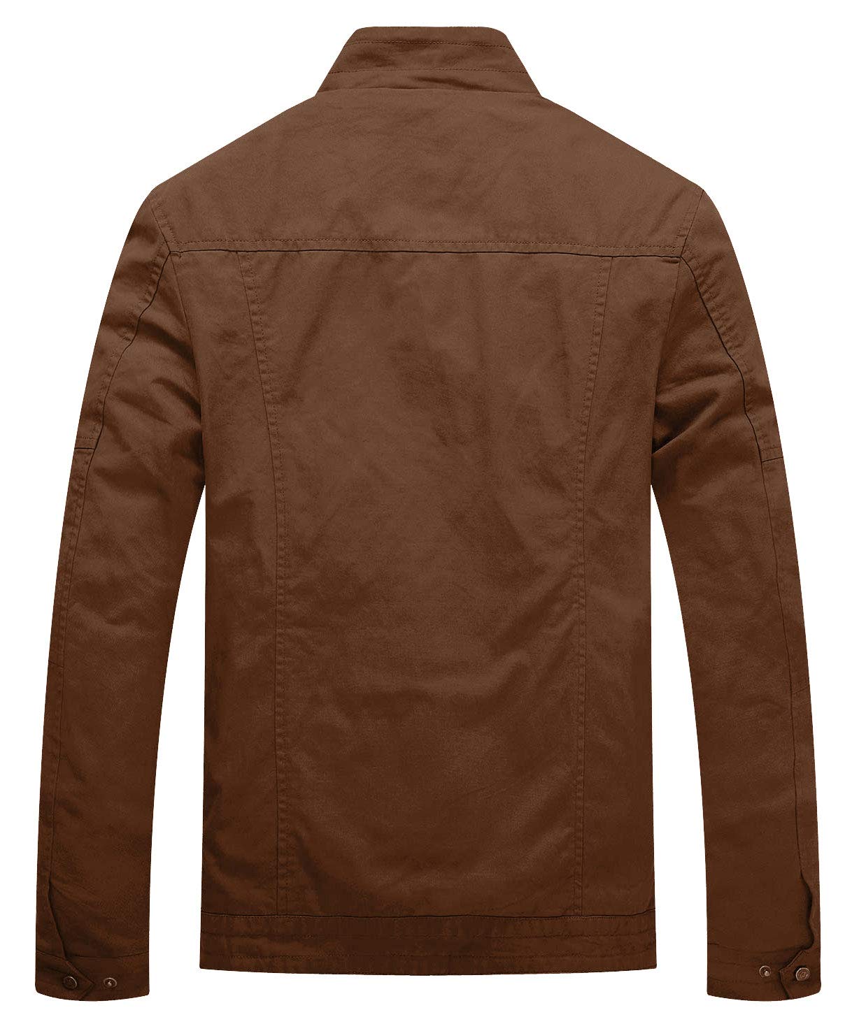 WenVen Men's Casual Canvas Jacket Light Spring Field Windbreaker (Coffee, M)
