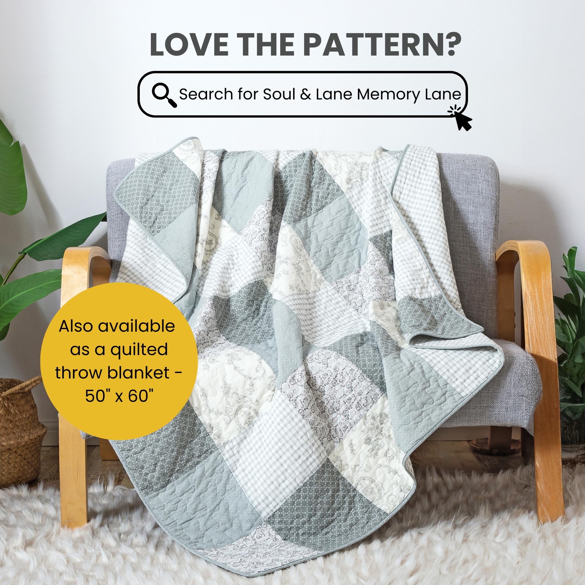 Soul & Lane Memory Lane 3-Piece Cotton Quilt Set - Queen Size with 2 Shams, Sage Green Patchwork Quilted Comforter, Lightweight Country Pieced Bedspread, Neutral Modern Farmhouse Bedding