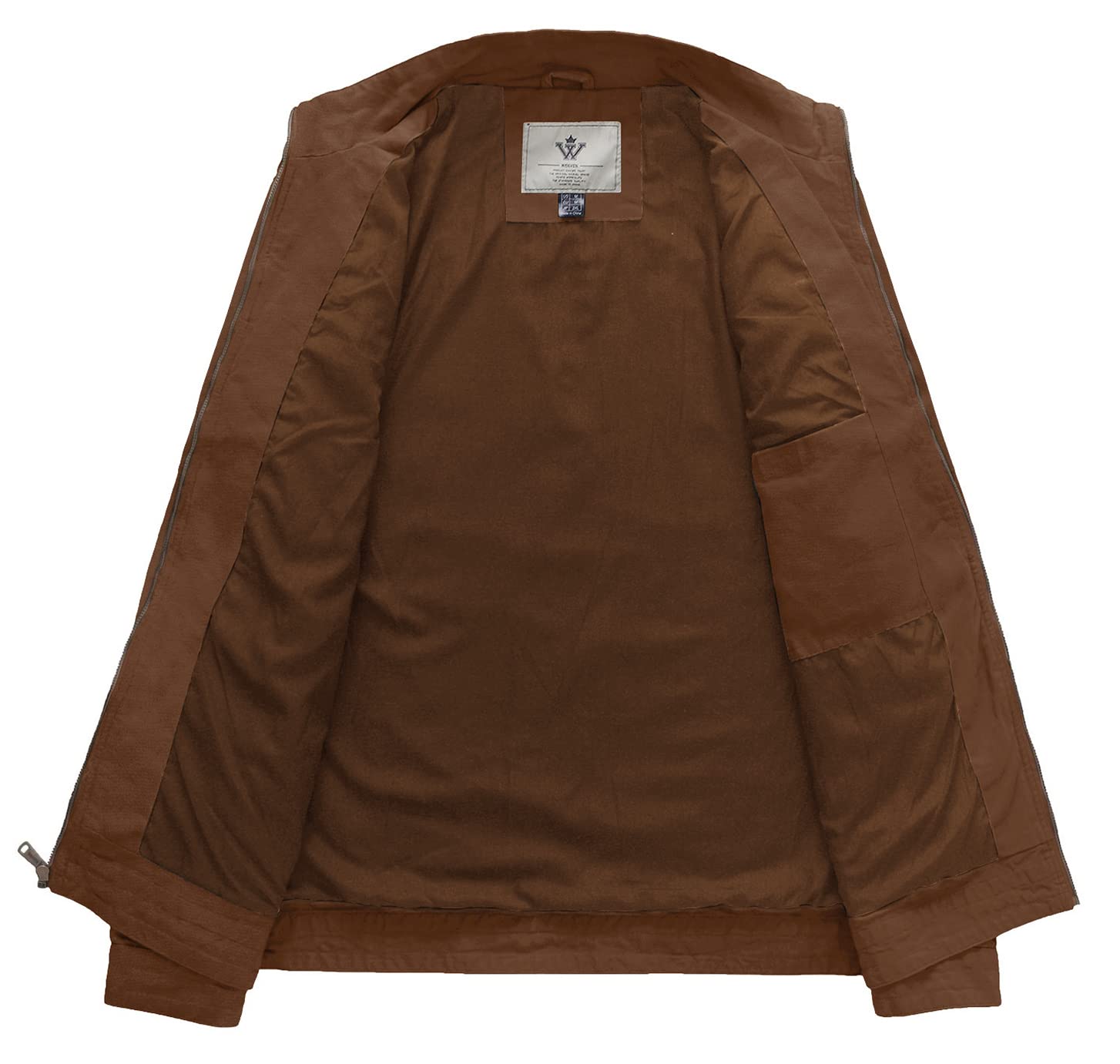 WenVen Men's Casual Canvas Jacket Light Spring Field Windbreaker (Coffee, M)