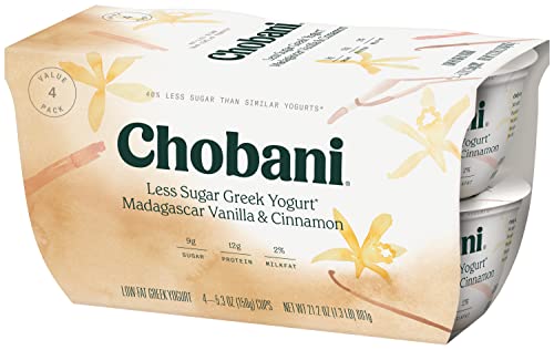 ChobaniĀ® Less Sugar Low-Fat Greek Yogurt Madagascar Vanilla Cinnamon 5.3oz 4-pk