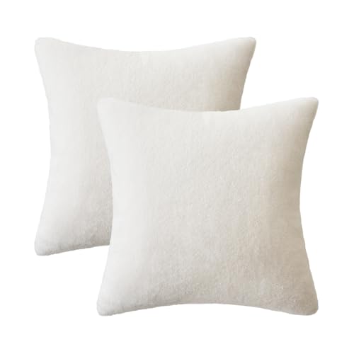 MIULEE Pack of 2 Decorative Throw Pillow Covers Luxury Soft Faux Rabbit Fur Warm Square Cute Cushion Cases for Spring Sofa Bedroom Living Room 18 x 18 Inch White