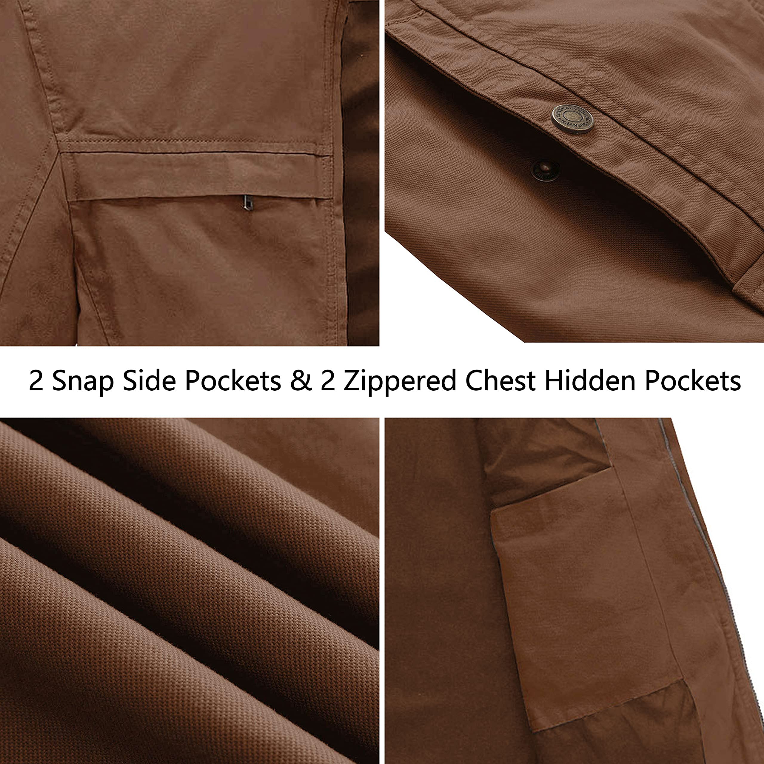 WenVen Men's Casual Canvas Jacket Light Spring Field Windbreaker (Coffee, M)