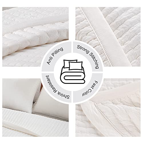 DAWNDIOR Queen Quilt Bedding Sets & Collections Modern Farmhouse Boho Luxury Neutral Stitch Bedspread Coverlet Soft Lightweight Tan Reversible Comforter for Summer (1 Quilt,2 Pillow Shams)