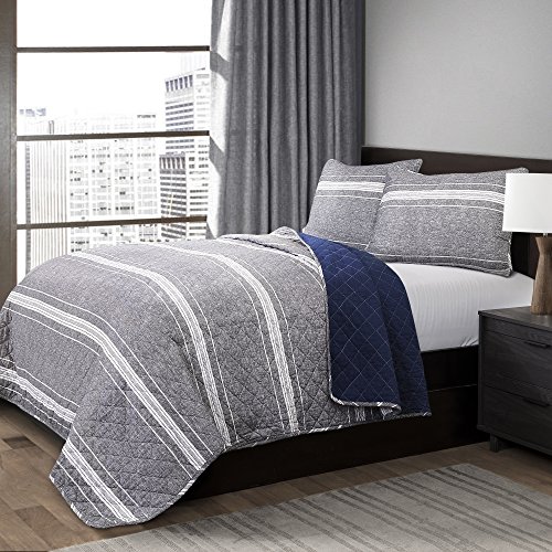 Lush Decor Lush DƩcor Martlon Stripe 3 Piece Quilt Set, Full/Queen, Gray