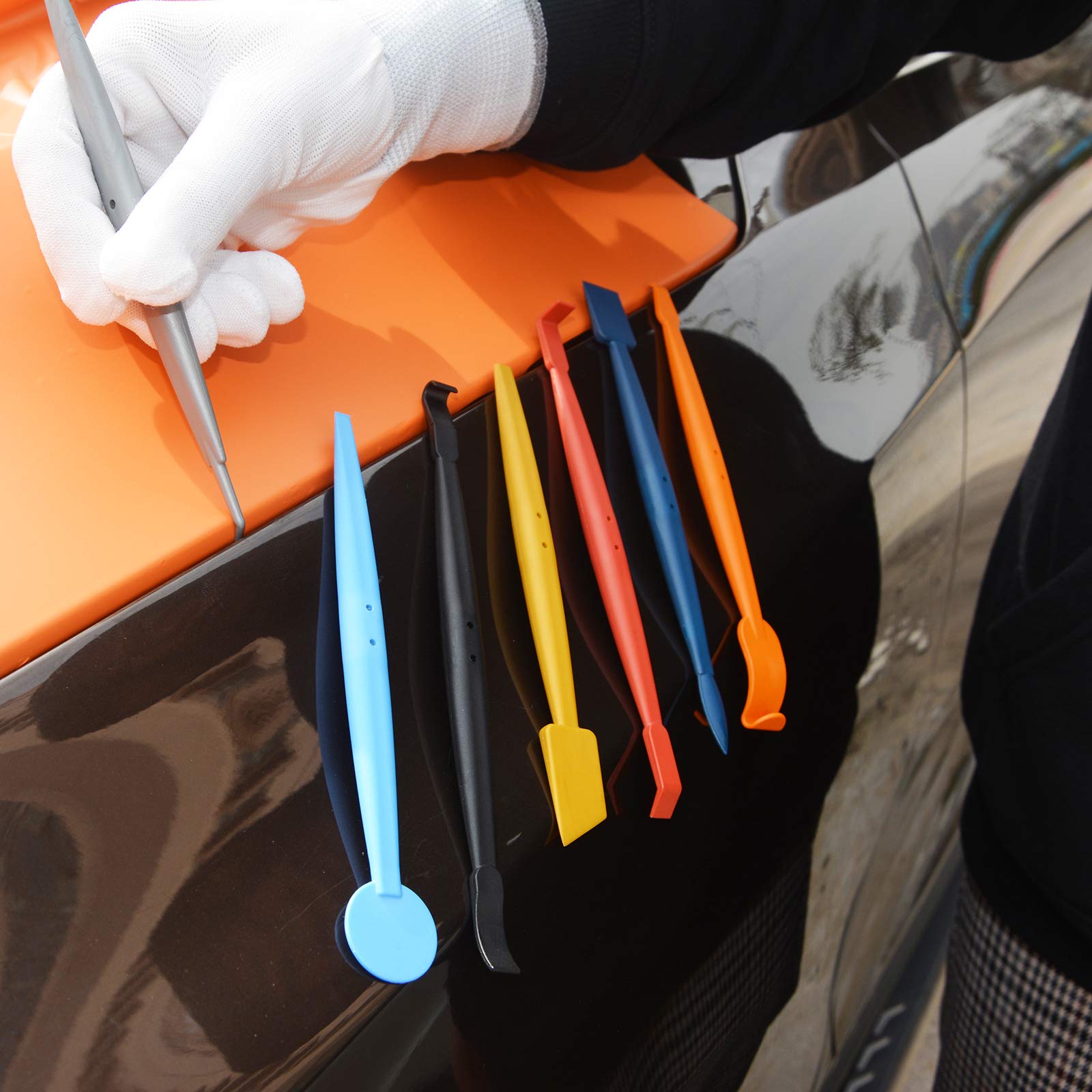 FOSHIO Car Vinyl Wrap Tool Kit 7 in 1 Flexible Magnetic Micro Stick Squeegee Curves Slot Tint Tool Kit with 14 Working Angles Fit for Installing All Contour Vehicle Wraps & Auto Stickers