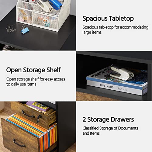 Yaheetech Mobile File Cabinet with 2 Drawers and Open Compartment, Under Desk Vertical File Cabinet with Lockable Wheels for A4, Letter Size Hanging File Folders Printer Stand for Home Office