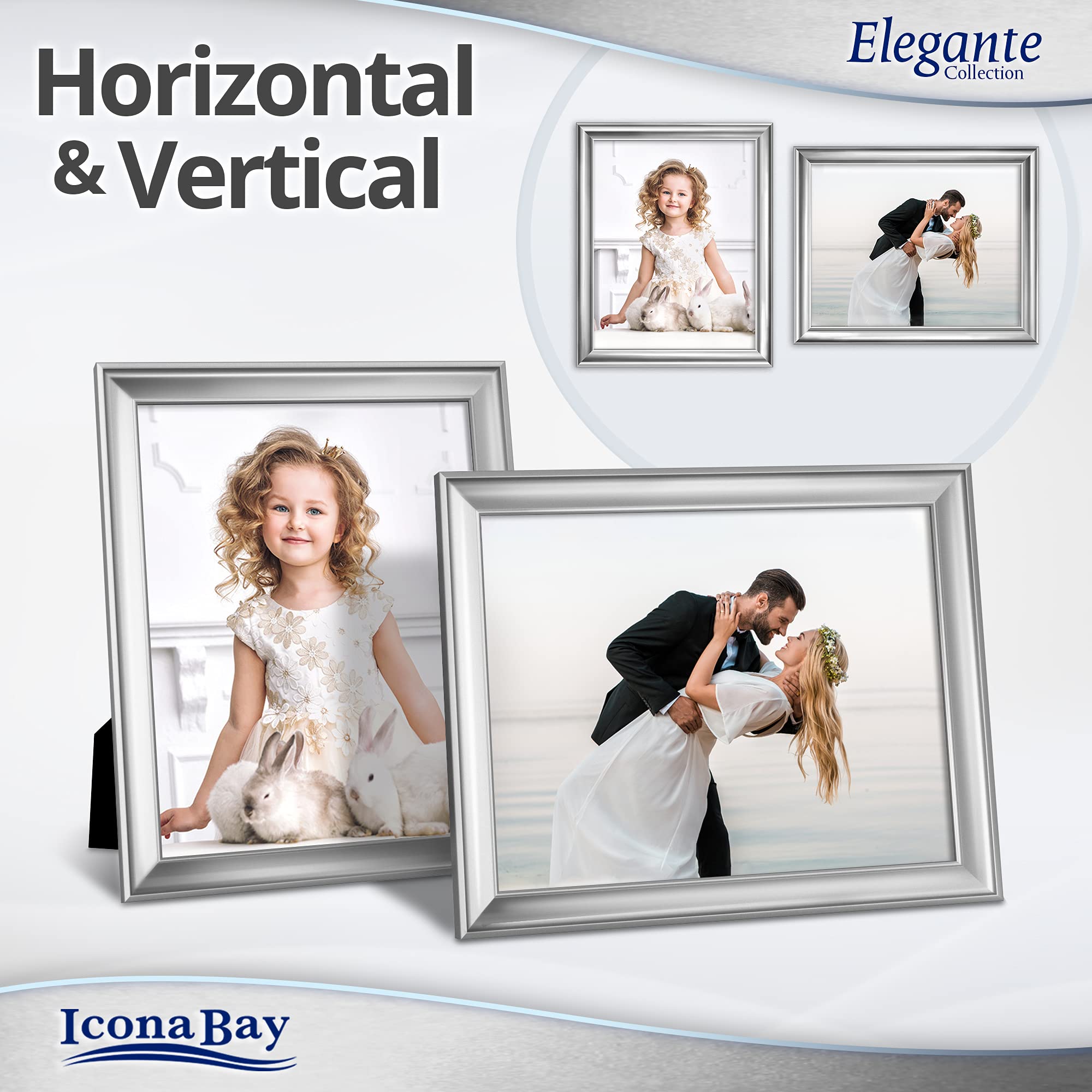 Icona Bay 11x14 Silver Picture Frame, Contemporary Photo Frame 11 x 14, Wall Mount or Table Top, Elegante Collection