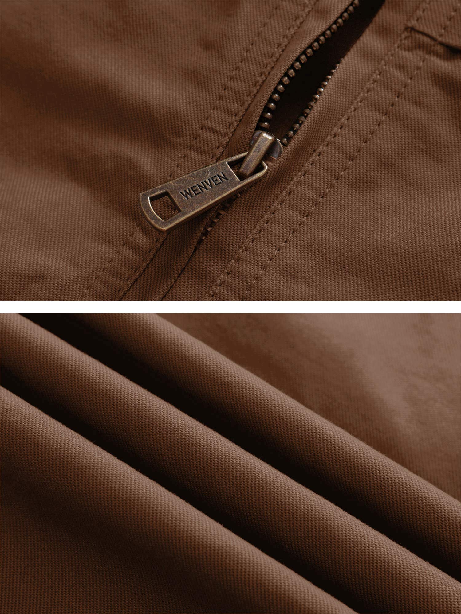 WenVen Men's Casual Canvas Jacket Light Spring Field Windbreaker (Coffee, M)