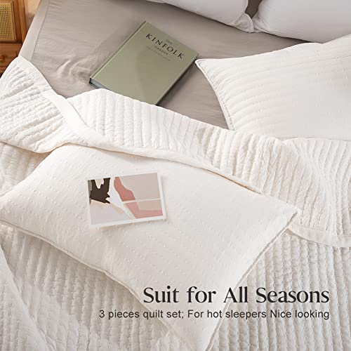 DAWNDIOR Queen Quilt Bedding Sets & Collections Modern Farmhouse Boho Luxury Neutral Stitch Bedspread Coverlet Soft Lightweight Tan Reversible Comforter for Summer (1 Quilt,2 Pillow Shams)