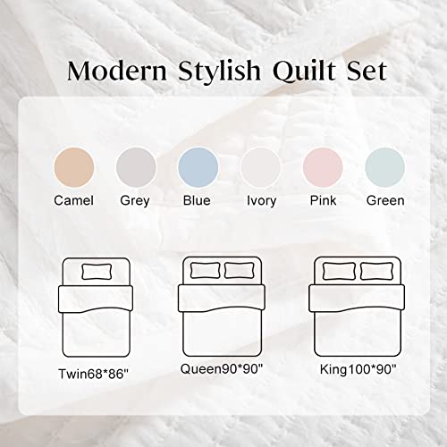 DAWNDIOR Queen Quilt Bedding Sets & Collections Modern Farmhouse Boho Luxury Neutral Stitch Bedspread Coverlet Soft Lightweight Tan Reversible Comforter for Summer (1 Quilt,2 Pillow Shams)