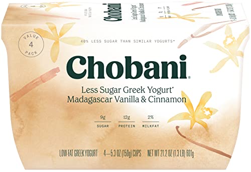 ChobaniĀ® Less Sugar Low-Fat Greek Yogurt Madagascar Vanilla Cinnamon 5.3oz 4-pk