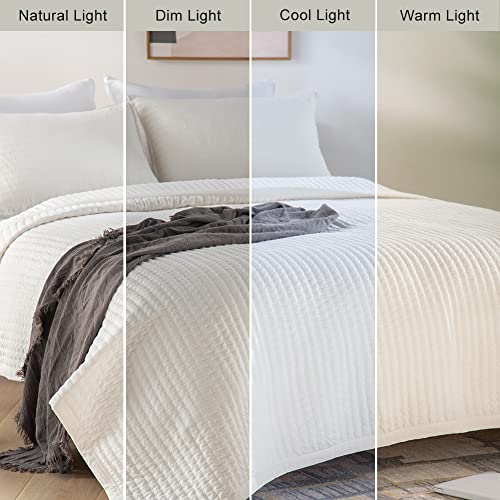 DAWNDIOR Queen Quilt Bedding Sets & Collections Modern Farmhouse Boho Luxury Neutral Stitch Bedspread Coverlet Soft Lightweight Tan Reversible Comforter for Summer (1 Quilt,2 Pillow Shams)