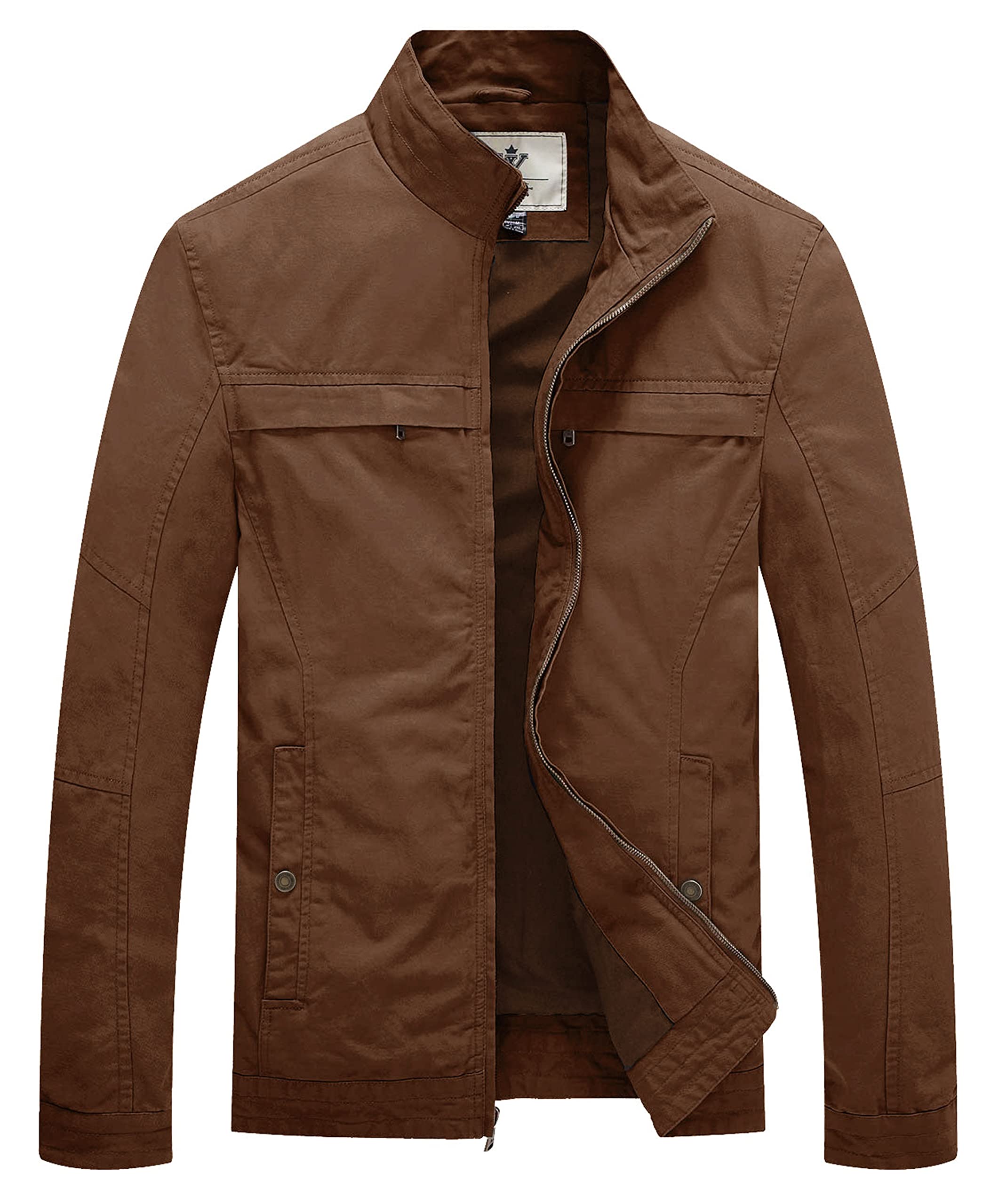 WenVen Men's Casual Canvas Jacket Light Spring Field Windbreaker (Coffee, M)