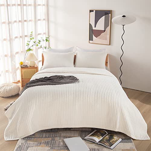 DAWNDIOR Queen Quilt Bedding Sets & Collections Modern Farmhouse Boho Luxury Neutral Stitch Bedspread Coverlet Soft Lightweight Tan Reversible Comforter for Summer (1 Quilt,2 Pillow Shams)