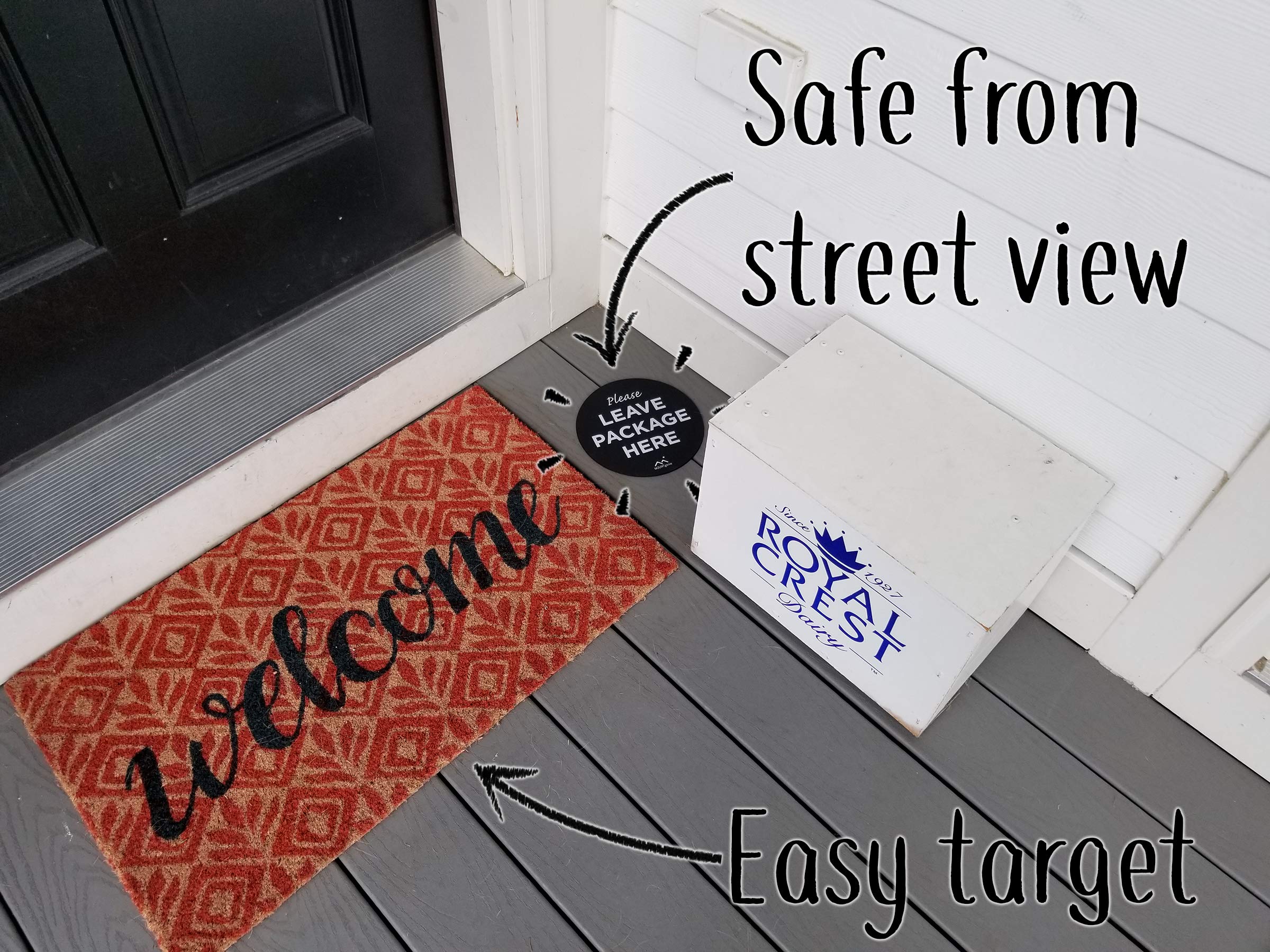 Leave Packages Here Sign Mat: Award Winning Design. Heavy-Duty Rubber. Avoid Contact. Stops Package Theft. Great for Amazon Key.