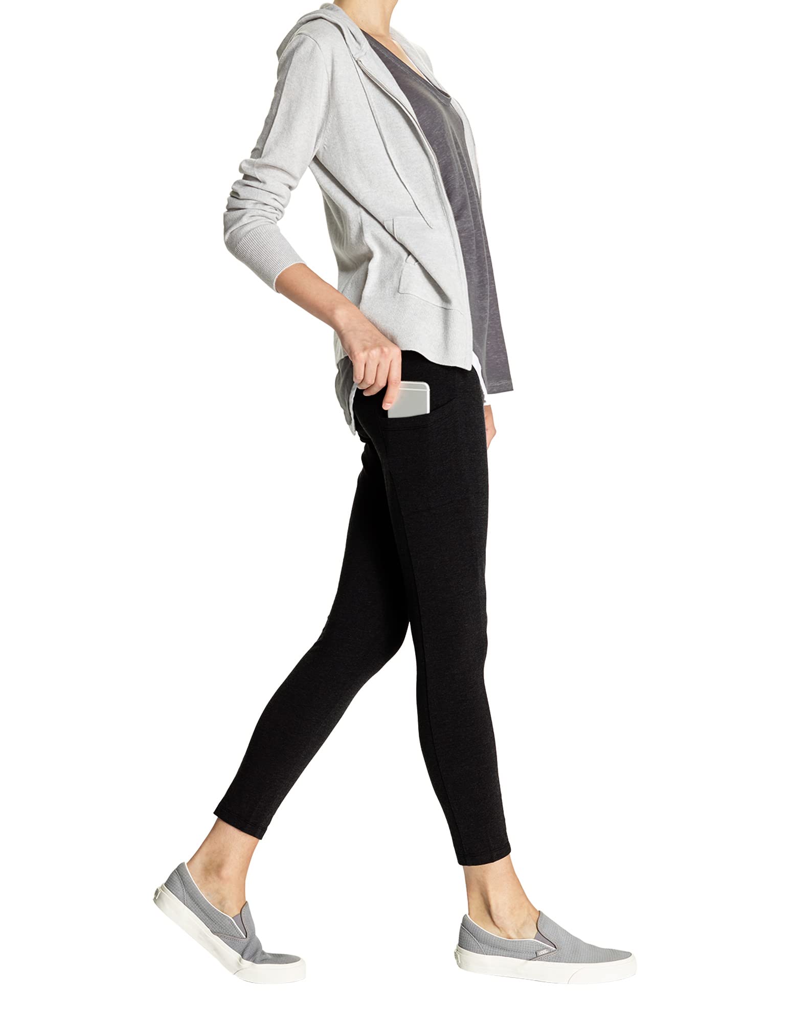 No nonsense Women’s Leggings with Pockets, High Waisted Soft Cotton Leggings, Black, 1X