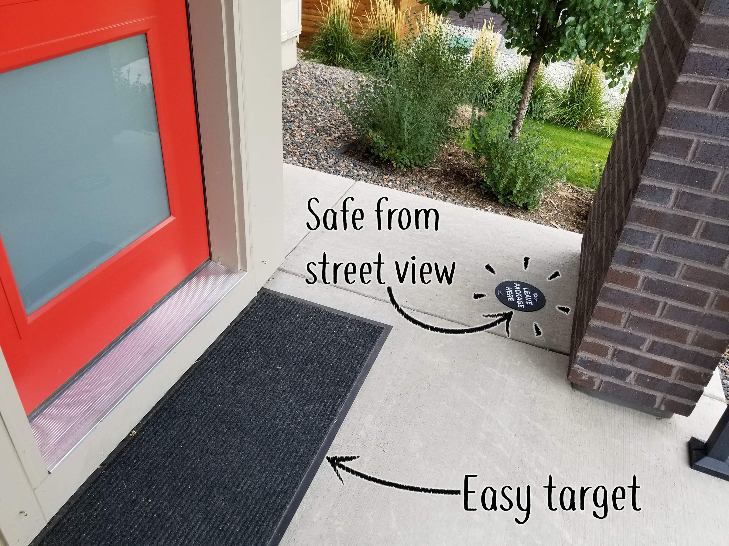 Leave Packages Here Sign Mat: Award Winning Design. Heavy-Duty Rubber. Avoid Contact. Stops Package Theft. Great for Amazon Key.