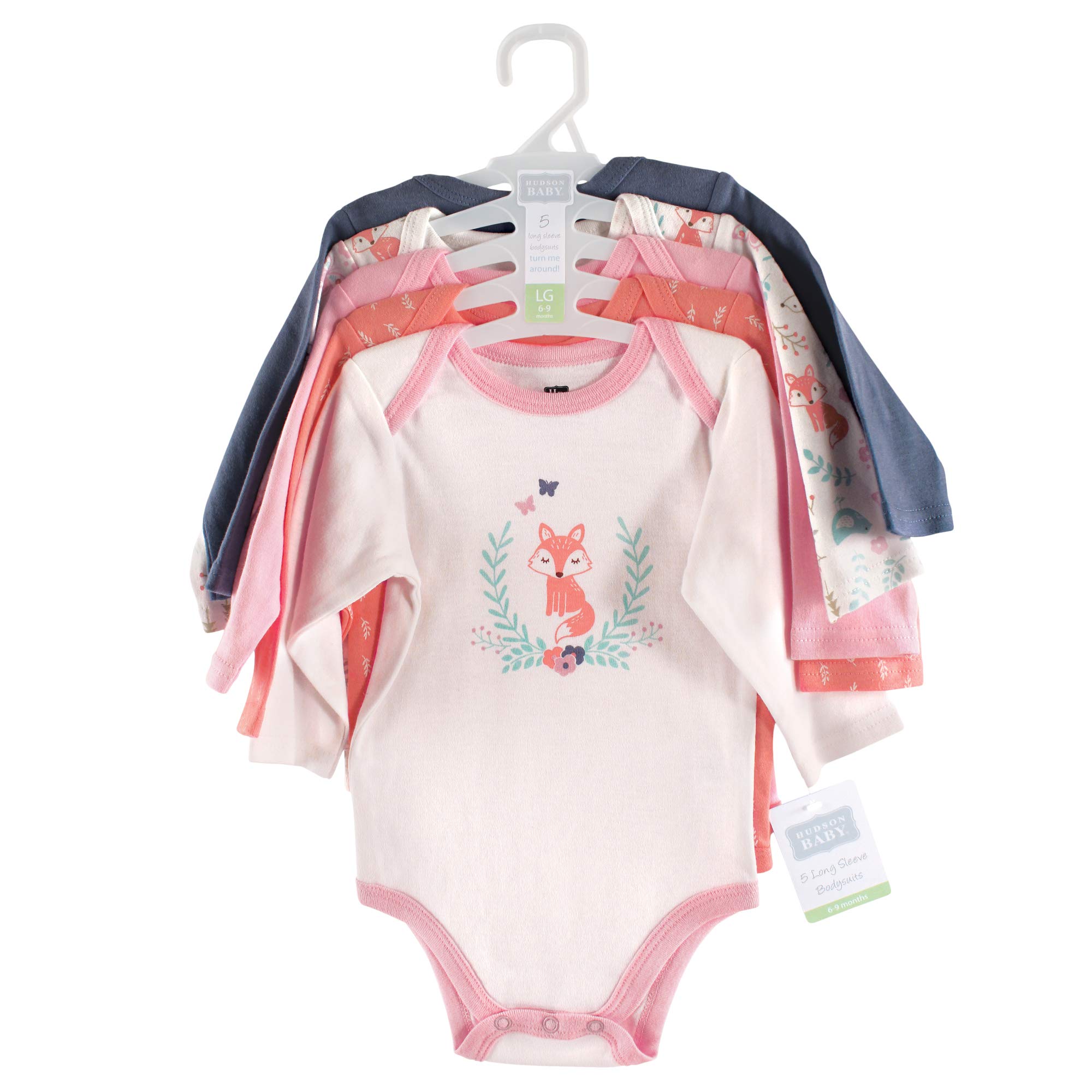 Hudson Baby Unisex Baby Cotton Long-sleeve Bodysuits, Woodland Fox, 9-12 Months US