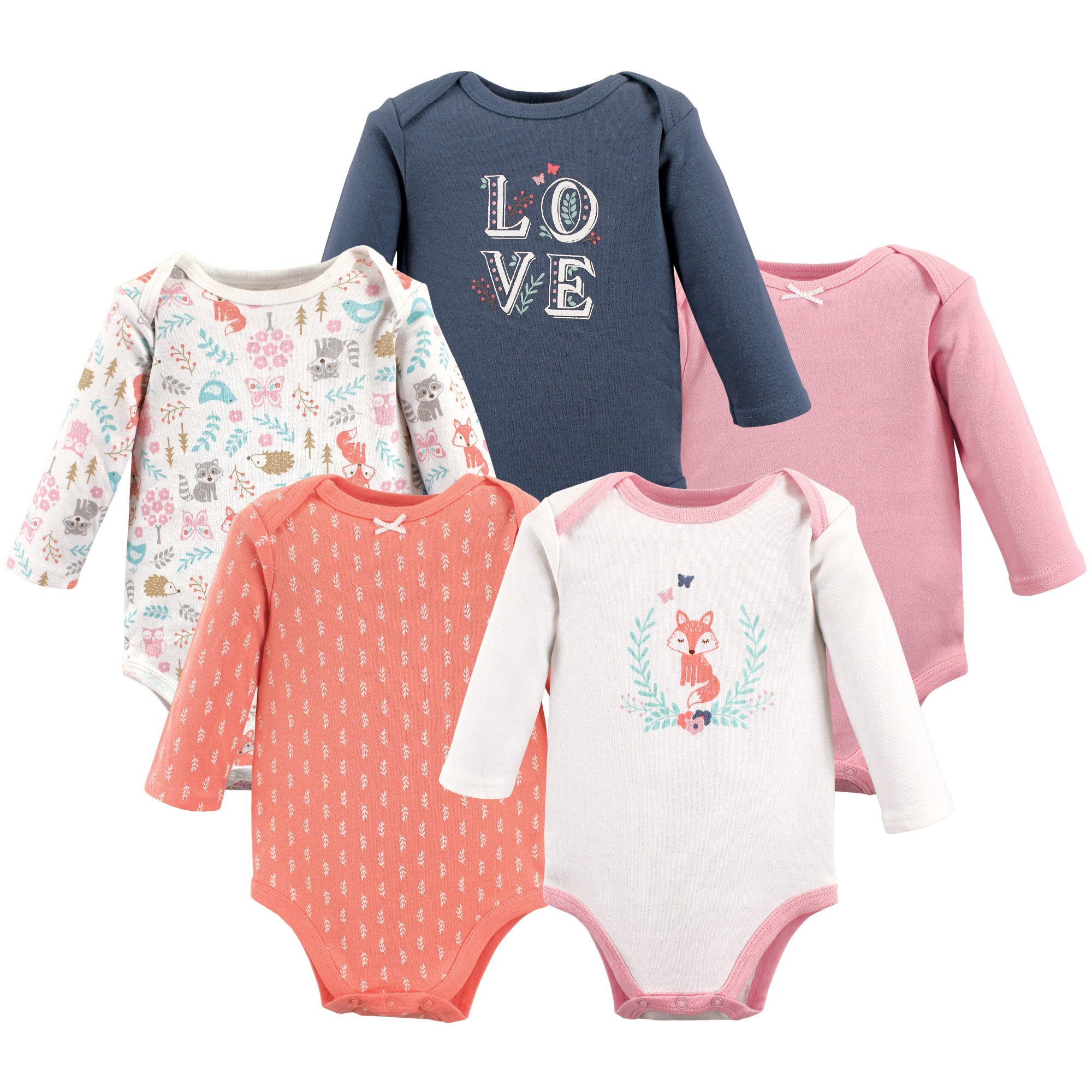 Hudson Baby Unisex Baby Cotton Long-sleeve Bodysuits, Woodland Fox, 9-12 Months US