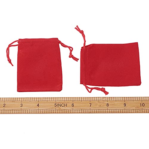 FASHEWELRY 100 Pack Red Drawstring Velvet Bags 3.6x2.8 inch Jewelry Candy Storage Present Packaging Small Pouches for Wedding Party Favor