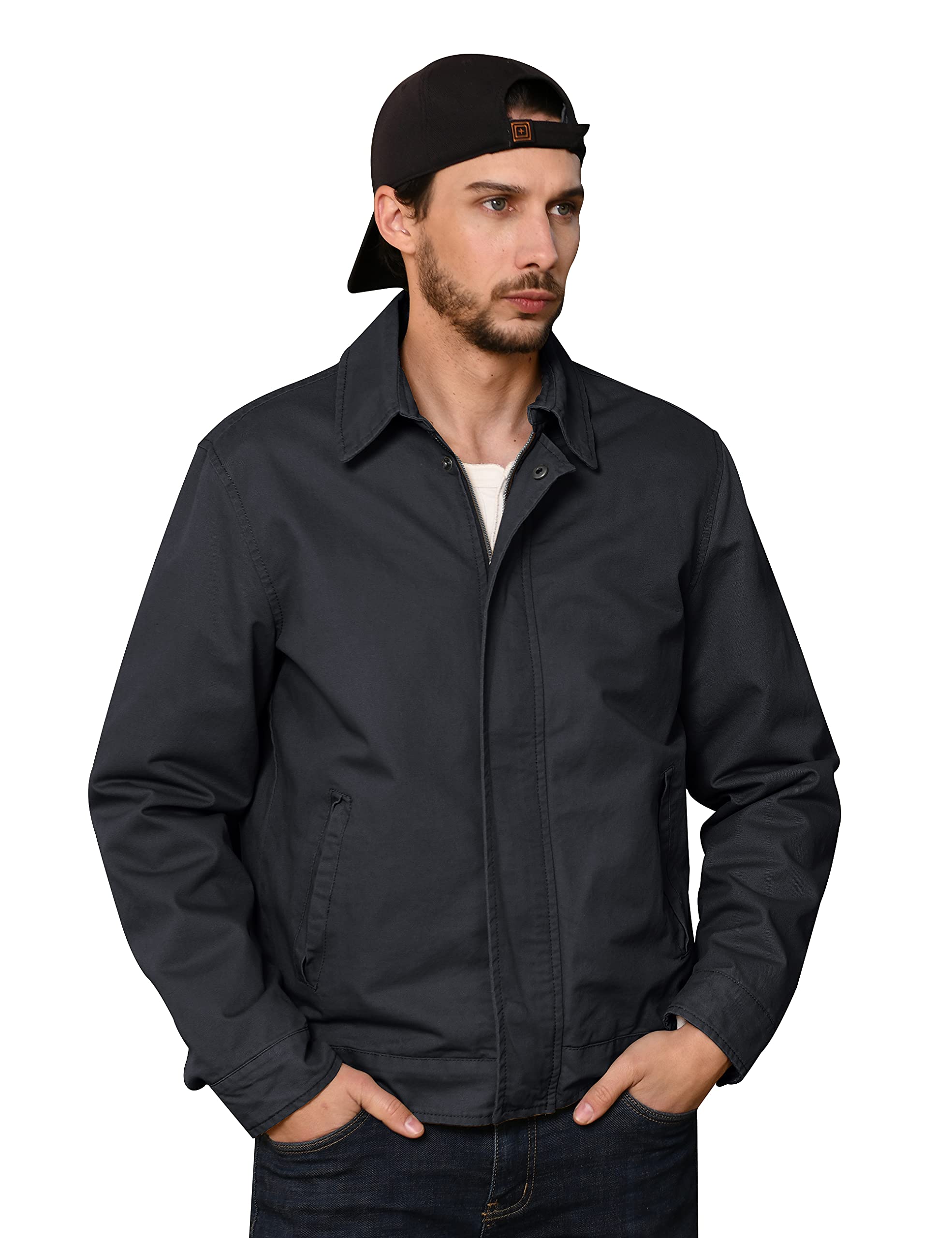 WenVen Men's Washed Cotton Safari Jacket Canvas Windbreaker Coat (Grey, M)