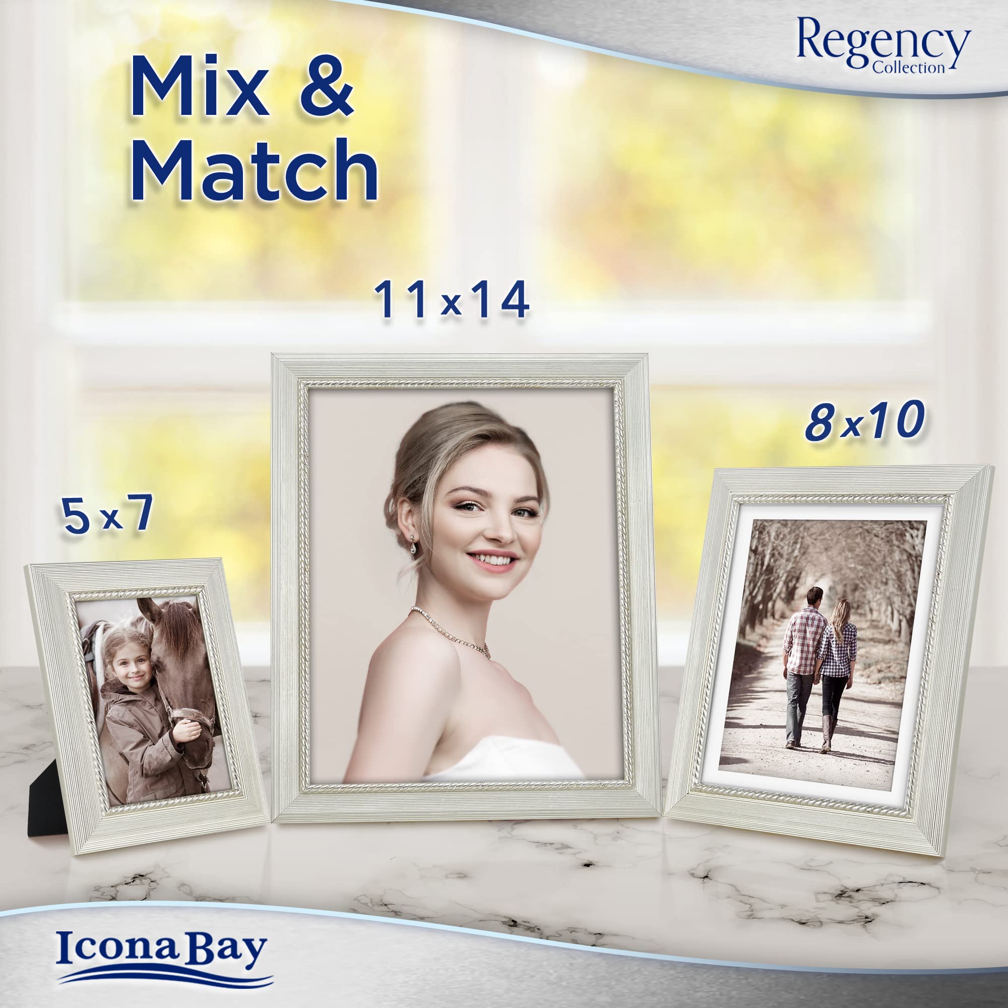 Icona Bay 11x14 Silver Picture Frame, French Baroque Style Photo Frame 11 x 14, Wall Mount or Table Top, Regency Collection