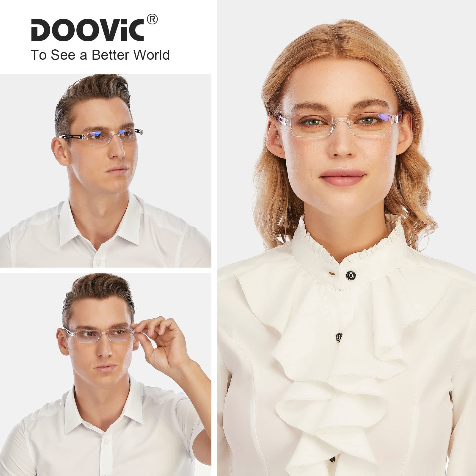DOOViC 5 Pack Rimless Reading Glasses Blue Light Blocking Computer Readers Anti Eyestrain 2.50