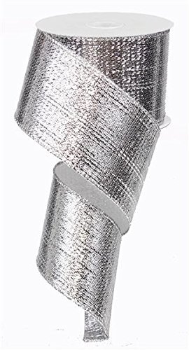 Solid Silver Wired Ribbon Metallic Lame Christmas (2.5 Inches x 10 Yards)