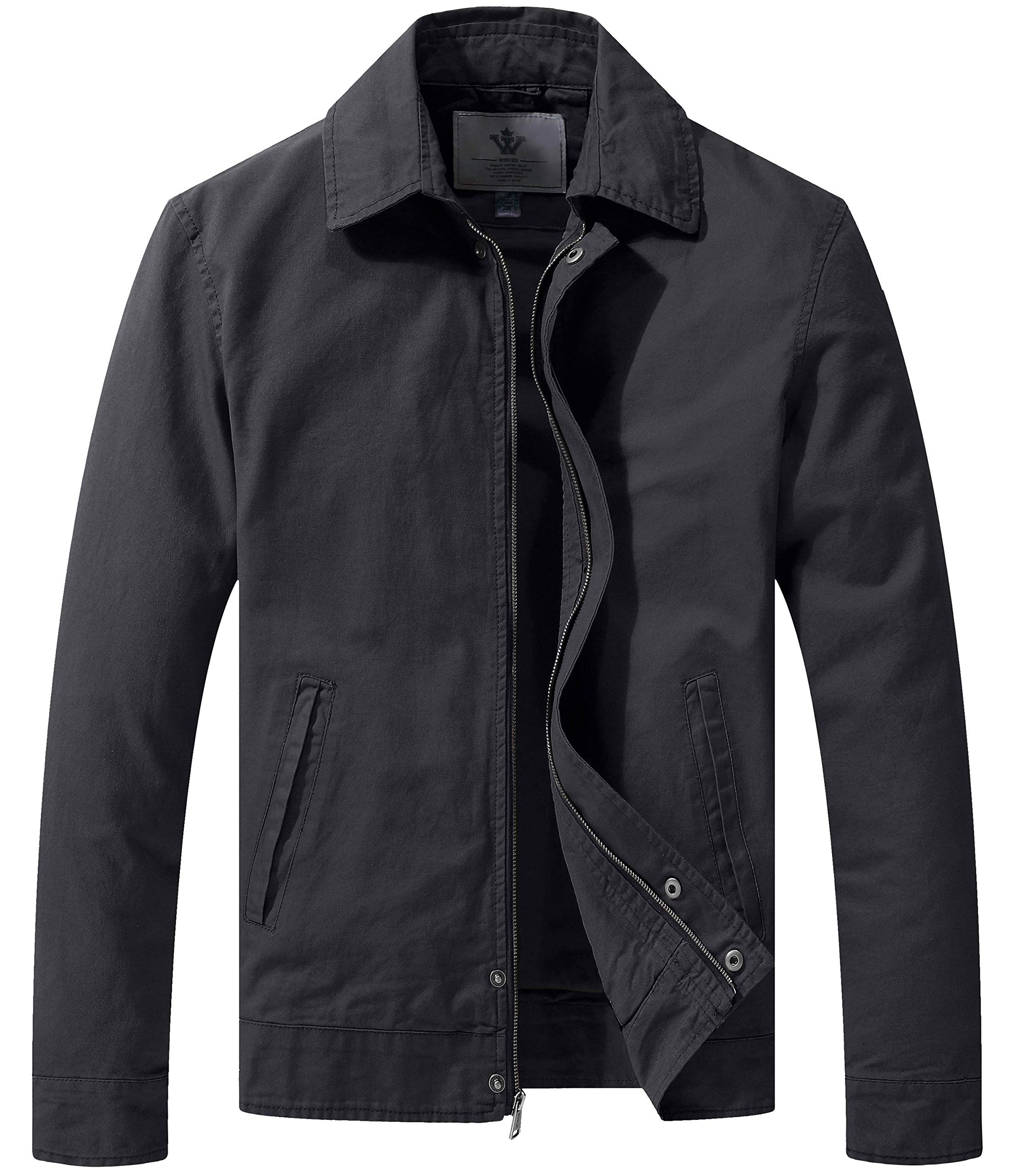 WenVen Men's Washed Cotton Safari Jacket Canvas Windbreaker Coat (Grey, M)