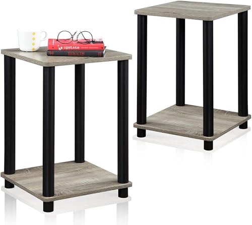 FURINNO Stylish End Table, French Oak Grey/Black,2-Pack (2-99800GYW)