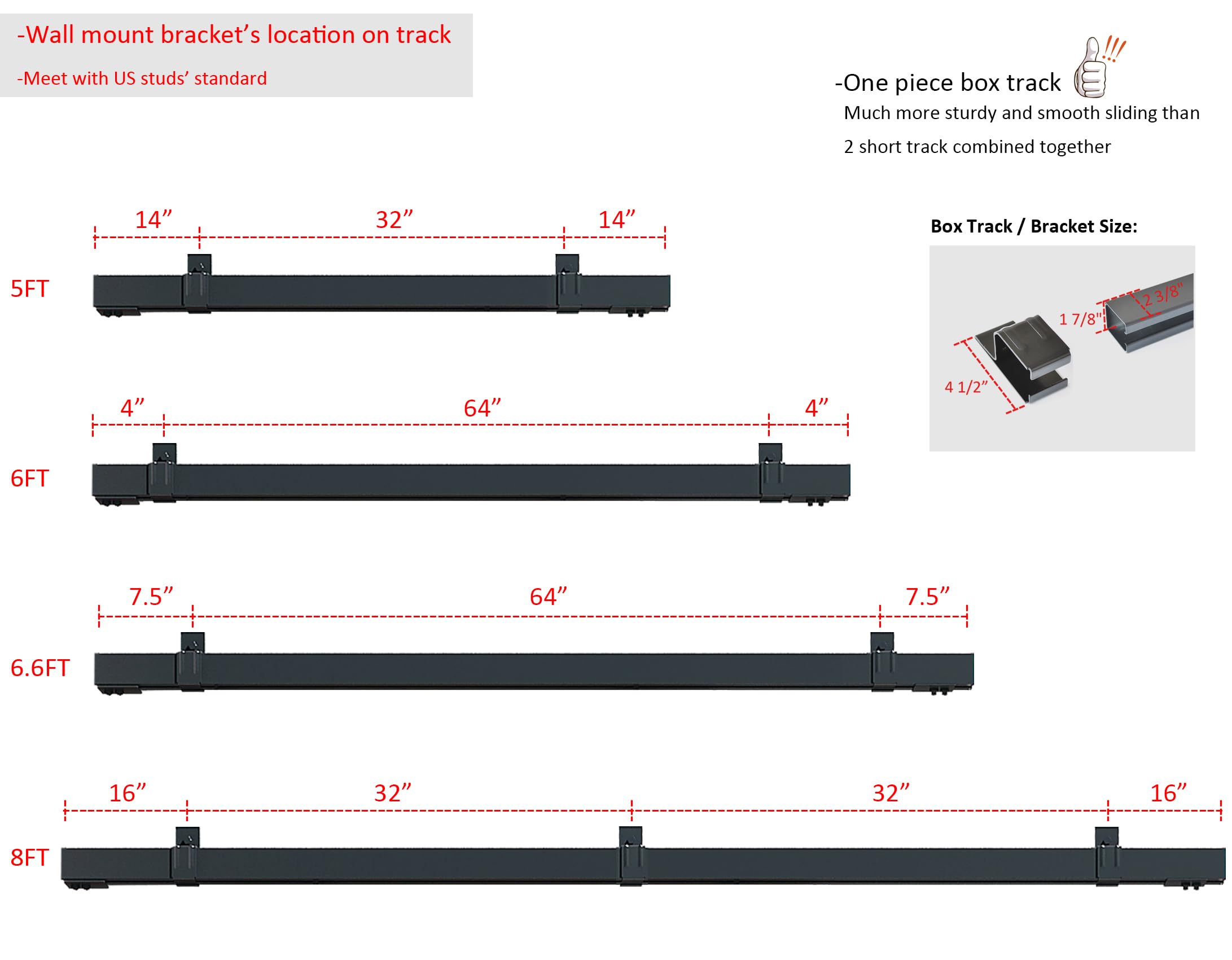 DIYHD 5FT Box Rail Heavy Duty Exterior Sliding Barn Door Hardware, Wall Mount Kit, Powder Coated Black, Fit Max Outdoor Width 30in, MAX Load 300lbs (No Door)