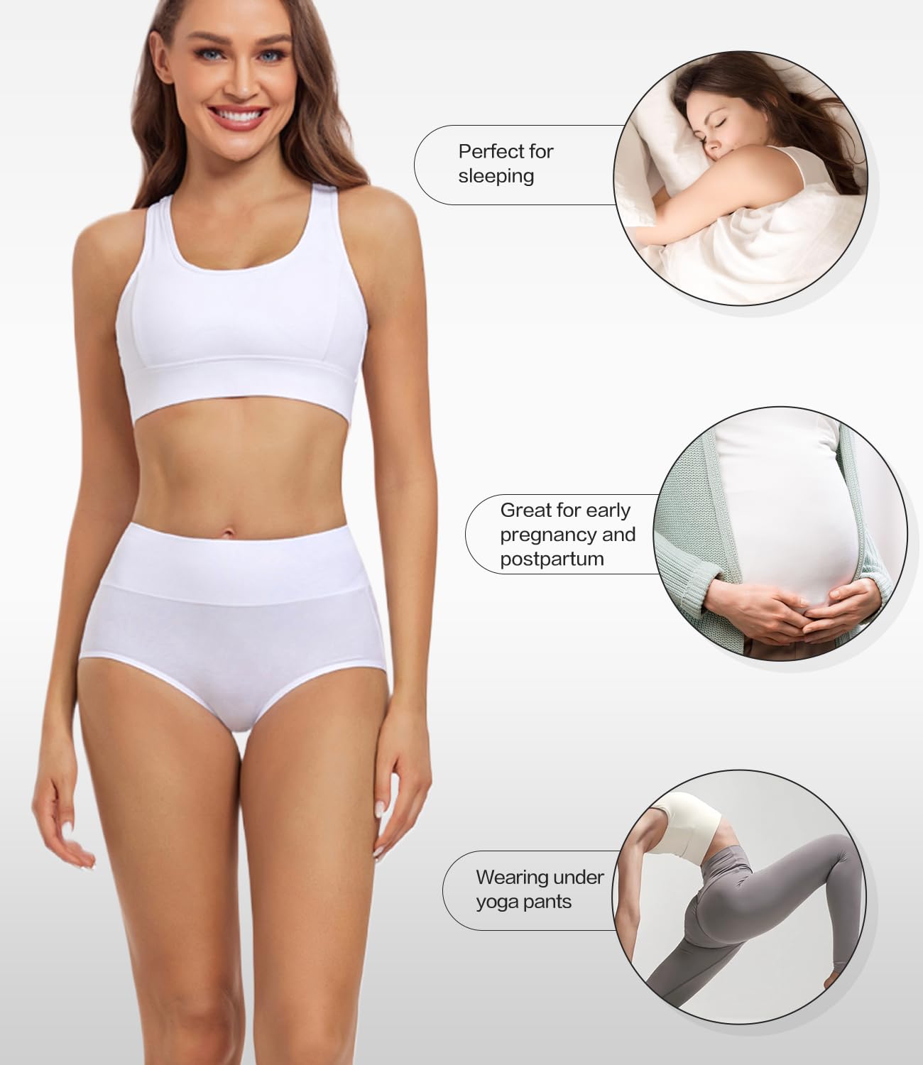wirarpa Women's Cotton Underwear Panties High Waisted Full Briefs 4 Pack Ladies No Muffin Underpants White X-Large